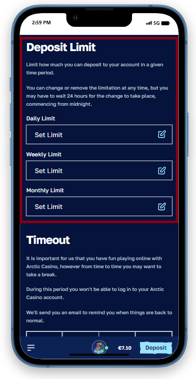 Setting deposit limits – Help Centre